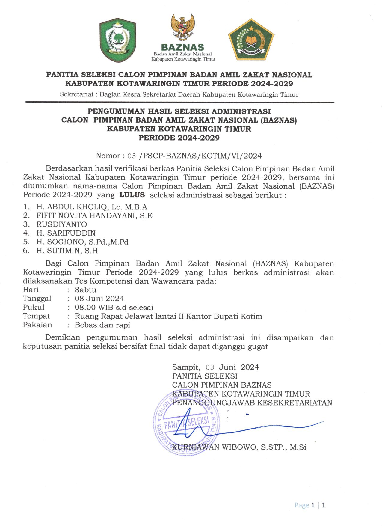 PENGUMUMAN HASIL SELEKSI ADMINISTRASI CALON PIMPINAN BAZNAS KOTIM 2024 ... PENGUMUMAN HASIL SELEKSI ADMINISTRASI CALON PIMPINAN BAZNAS KOTIM 2024 ...